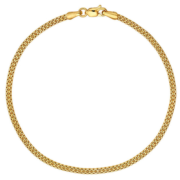 14K Gold 2.5mm D/C Box Bismark Chain Bracelet with Lobster Lock ...