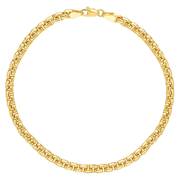 14K Gold 4mm Solid Round Box Chain Bracelet with Lobster Lock | Jewelry ...