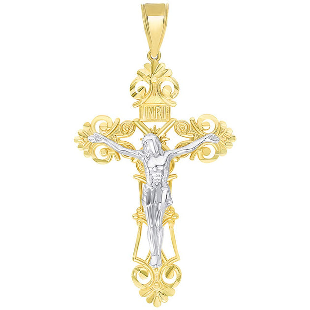 14K Gold Roman Catholic Cross with Jesus INRI Crucifix Pendant ...