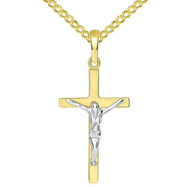 14K Two-Tone Gold Simple Cross Jesus Crucifix Charm Pendant | Jewelry ...