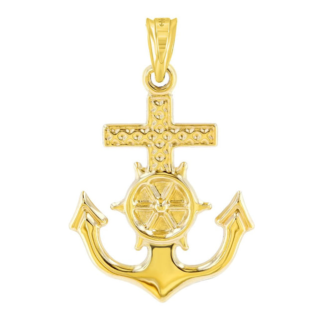 14K Yellow Gold Anchor with Mariner's Cross Nautical Pendant | Jewelry ...
