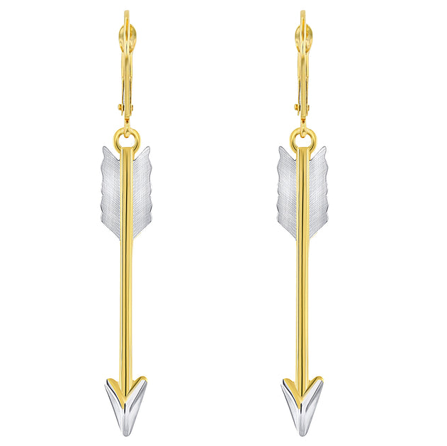 14k Gold Feather Arrow Dangle Drop Earrings with Leverback | Jewelry ...