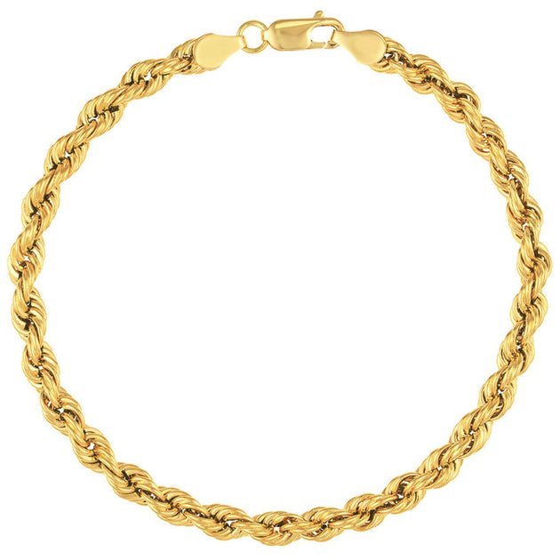 14k Solid Gold 6mm Rope Chain Bracelet with Lobster Lock | Jewelry America