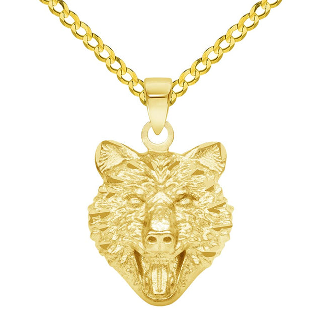 14k Gold Mini Wolf Head Charm Animal Pendant Necklace | Jewelry America