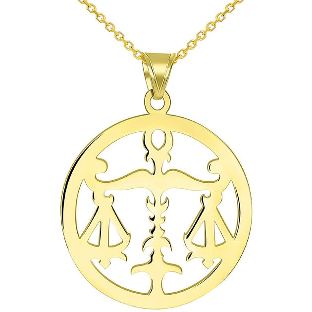 14k Gold Round Libra Zodiac Sign Scale Disc Pendant Necklace | Jewelry ...