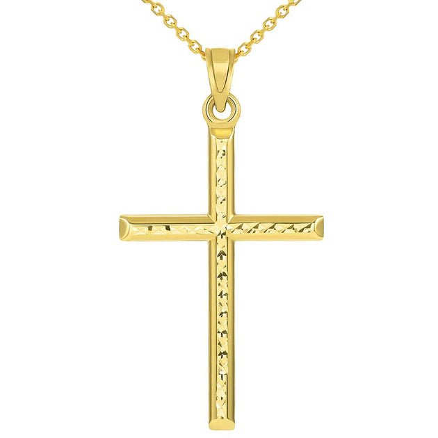 14k Gold Textured Religious Classic Tube Cross Pendant | Jewelry America