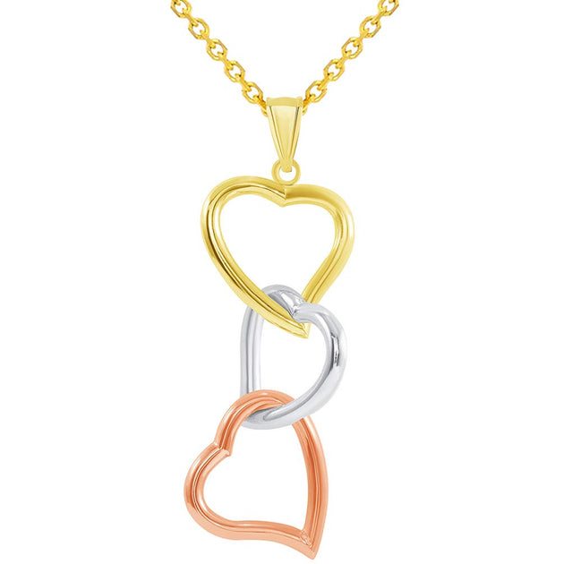 14k Gold Three Hearts Interlocking Dangling Down Pendant | Jewelry America