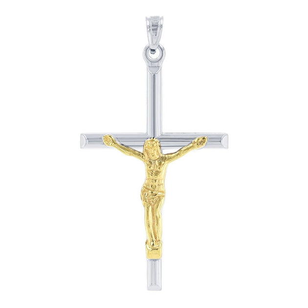 14k Gold Two-Tone Tube Cross Charm with Jesus Crucifix Pendant ...