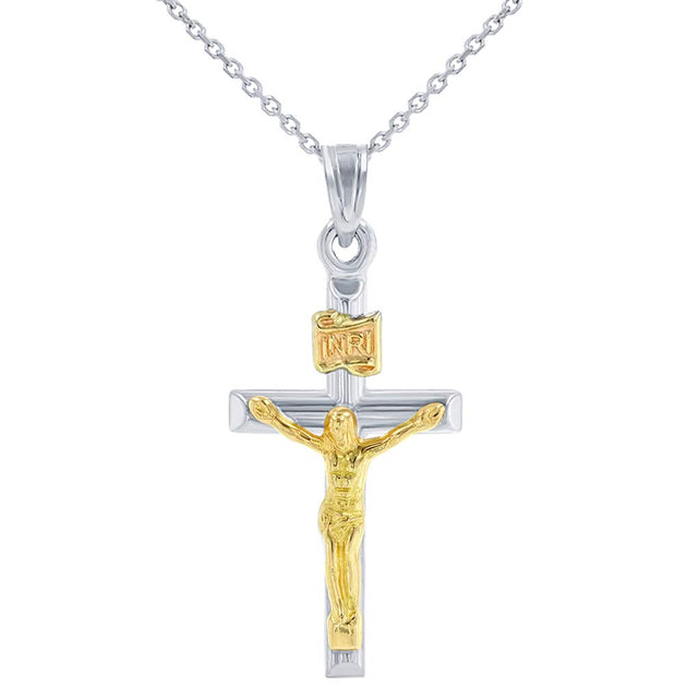 14k White Gold Latin INRI Cross Two Tone Crucifix Pendant | Jewelry America