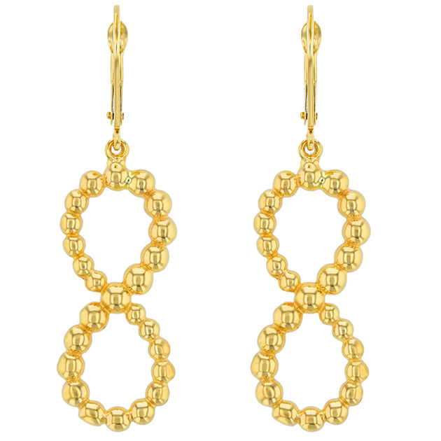 14k Yellow Gold Beaded Infinity Earrings with Leverback | Jewelry America
