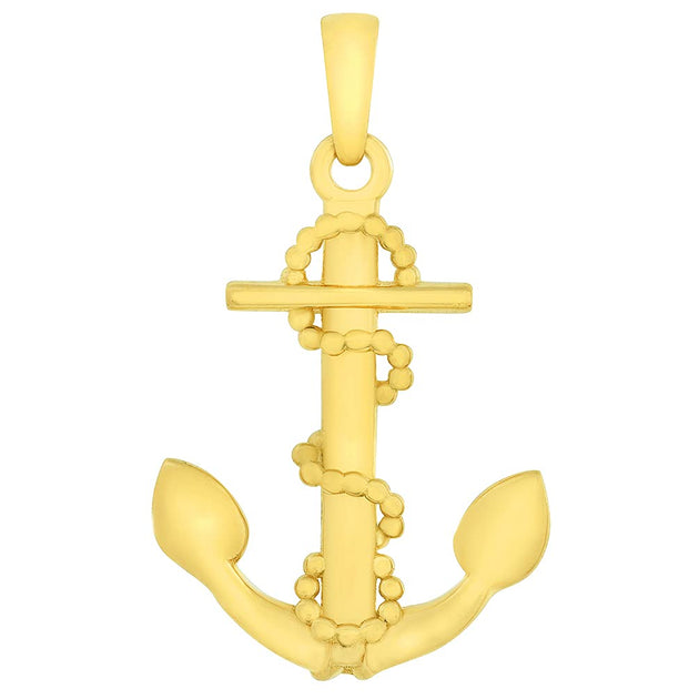14k Yellow Gold Foul Anchor Charm Nautical Pendant | Jewelry America