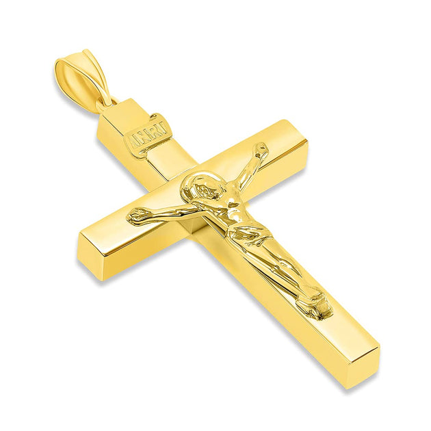 14k Yellow Gold Gold INRI Tubular Crucifix Cross Pendant | Jewelry America