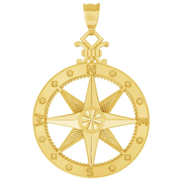 14k Yellow Gold Large Compass Wind Rose Pendant | Jewelry America