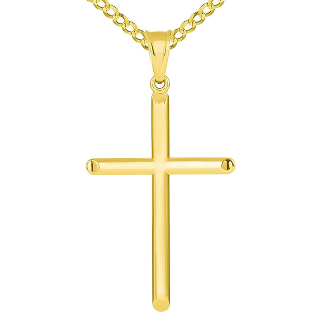 14k Yellow Gold Large Religious Tube Cross Pendant Necklace | Jewelry ...