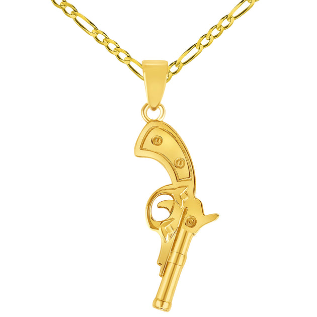14k Yellow Gold Pistol Gun Charm Handgun Pendant Necklace | Jewelry America