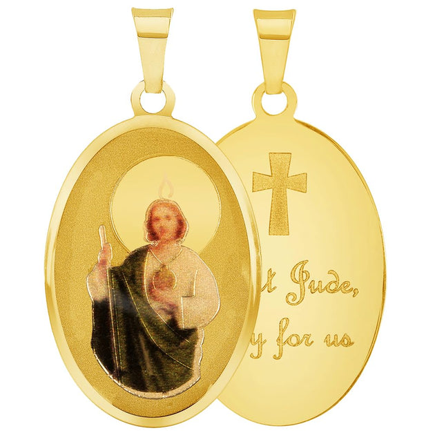 14k Yellow Gold Saint Jude Pray For Us Picture Pendant | Jewelry America