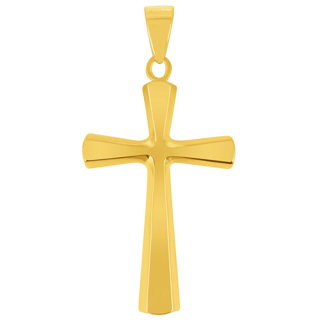 14k Yellow Gold Simple Flared Religious Cross Pendant | Jewelry America