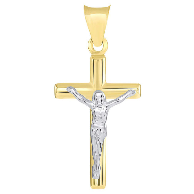 14k Yellow Gold Small Latin Cross Two Tone Crucifix Pendant | Jewelry ...
