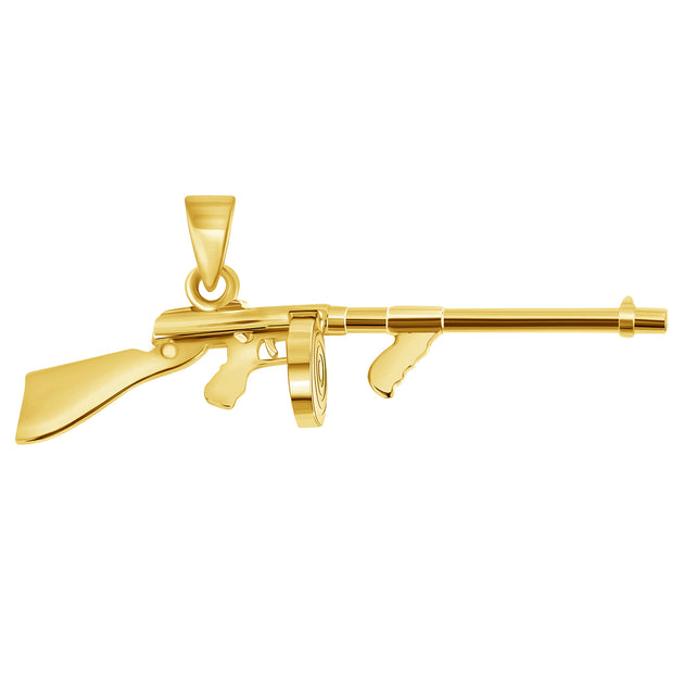 14k Yellow Gold Submachine Mob Gun Pendant | Jewelry America