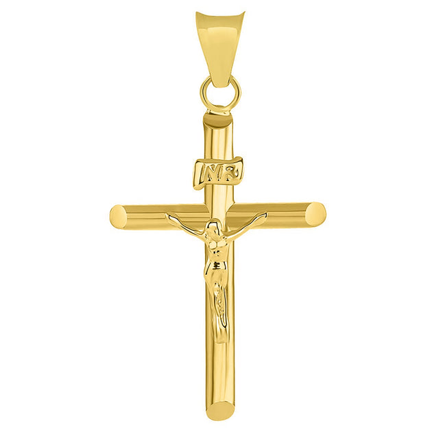 14K Gold INRI Cross Jesus Crucifix Pendant | Jewelry America