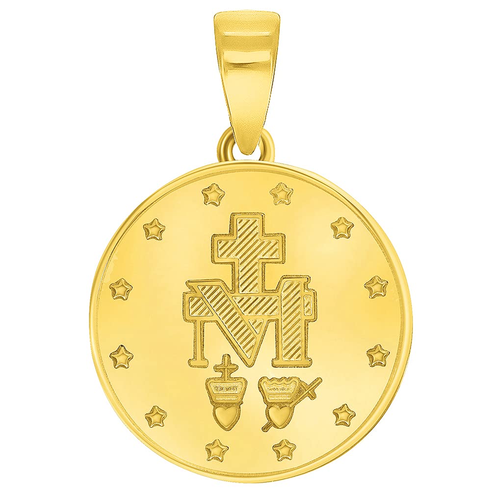 SOLID 14K GOLD MIRACULOUS VIRGIN MARY RAISED TWO-SIDED MEDAL | OVAL ...