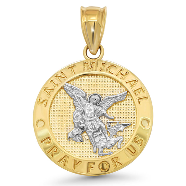 14k Gold Saint Michael Pray For Us Medallion Pendant | Jewelry America