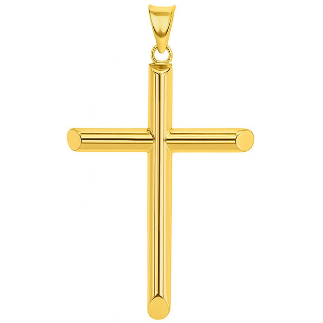 14K Yellow Gold Thick Tube Cross Pendant | Jewelry America
