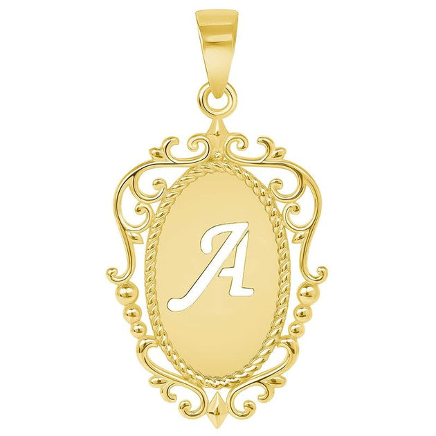 Filigree Oval Uppercase Initial Script Letter Plate Pendant | Jewelry ...