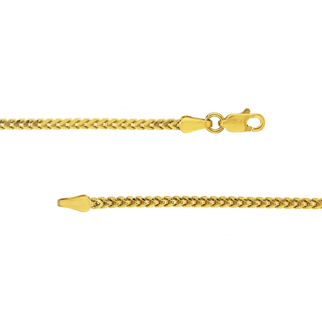14k Solid Gold Diamond Cut 2mm Franco Chain Necklace with Lobster Lock ...