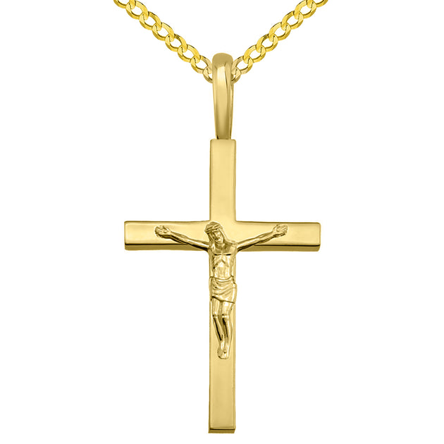 14k Solid Gold Traditional Crucifix Pendant Necklace - Medium Size ...