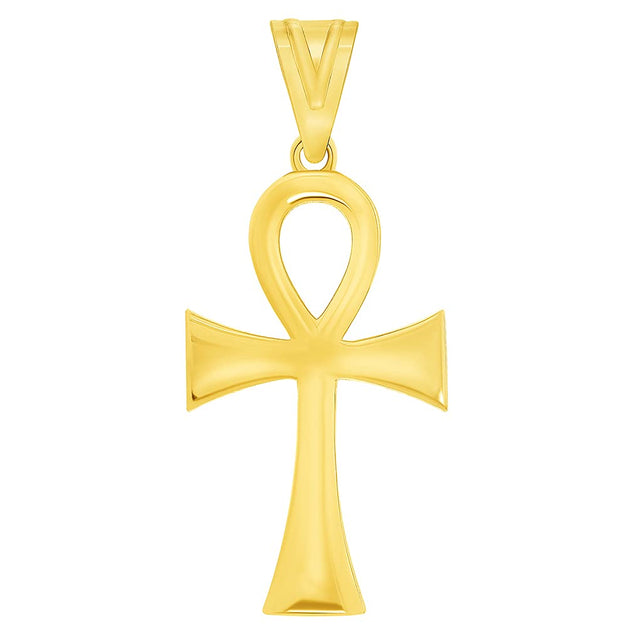 Polished 14k Yellow Gold Classic Egyptian Ankh Cross Pendant | Jewelry ...