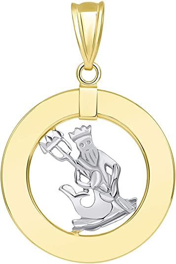 Solid 14k Two-Tone Gold Circle Zodiac Sign Pendant | Jewelry America