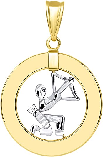 Solid 14k Two-Tone Gold Circle Zodiac Sign Pendant | Jewelry America