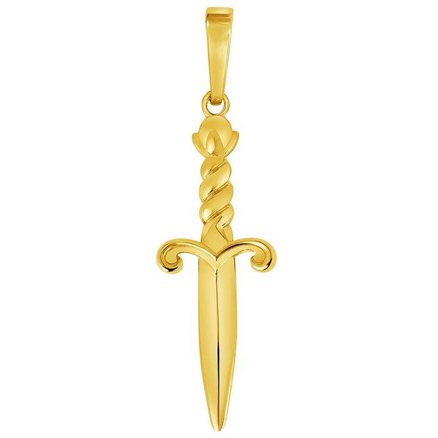 Solid 14k Yellow Gold 3D Dagger Knife Pendant | Jewelry America