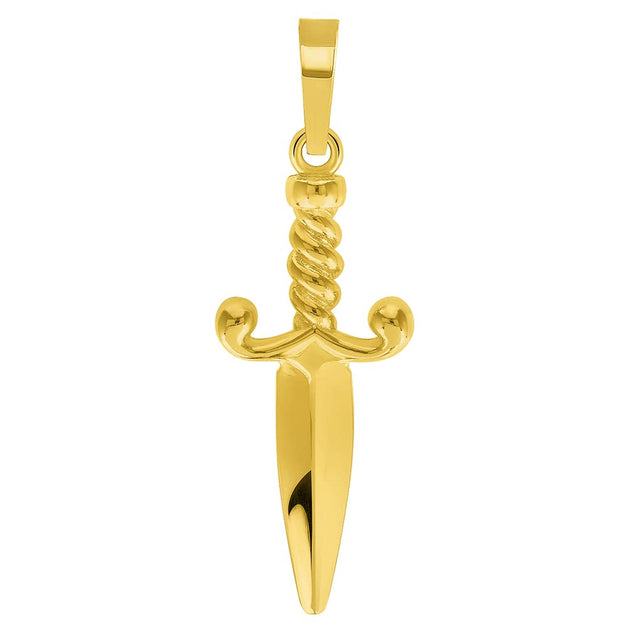 Solid 14k Yellow Gold 3D Dagger Knife Pendant | Jewelry America