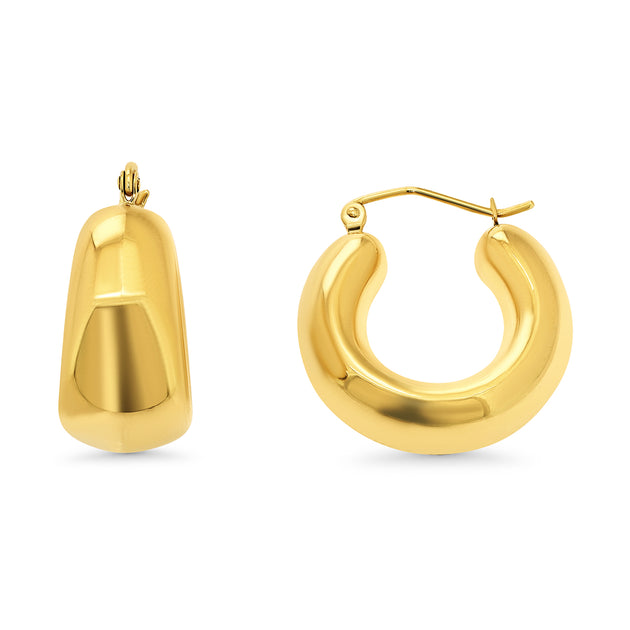 High Polished 14k Gold Bold Tube Hoop Earrings with Latch Back ...