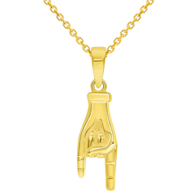 14k Solid Gold Hand Mano Cornuto Good Luck Sign | Jewelry America
