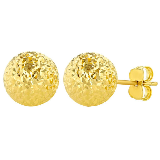 14k Yellow Gold Textured Ball Earrings Round Sphere Studs, 9.5mm ...