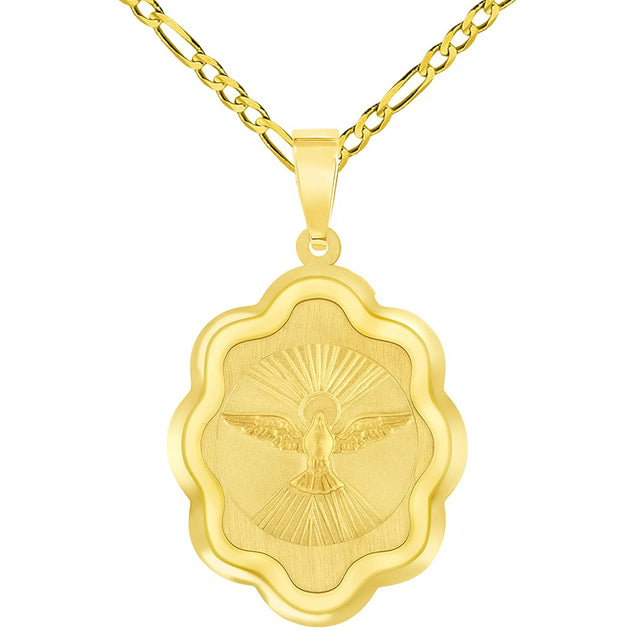 14k Yellow Gold Holy Spirit Dove Religious Elegant Medal Pendant with ...