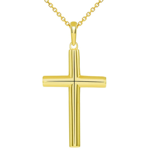 14k Solid Gold Simple Cross Charm Pendant Necklace | Jewelry America