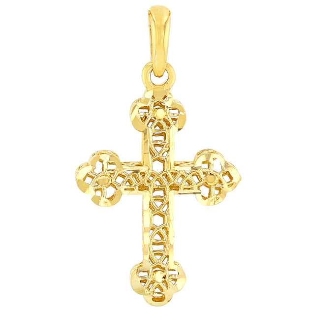 14k Gold Filigree Christian Orthodox Cross Charm Pendant Necklace ...