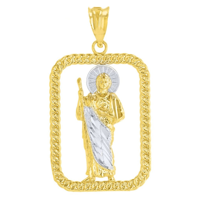 14K Yellow Gold Square Jesus Walking Good Shepherd Medallion Pendant ...