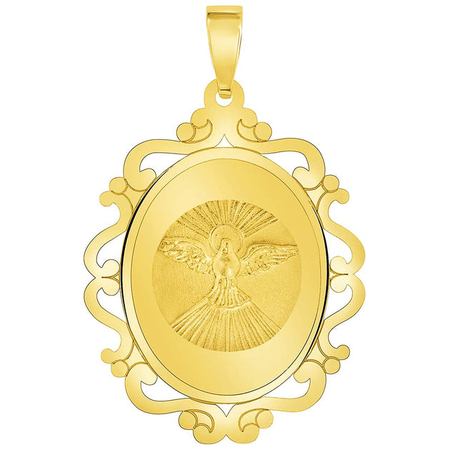14k Yellow Gold Holy Spirit Dove Religious Elegant Ornate Medal Pendan ...