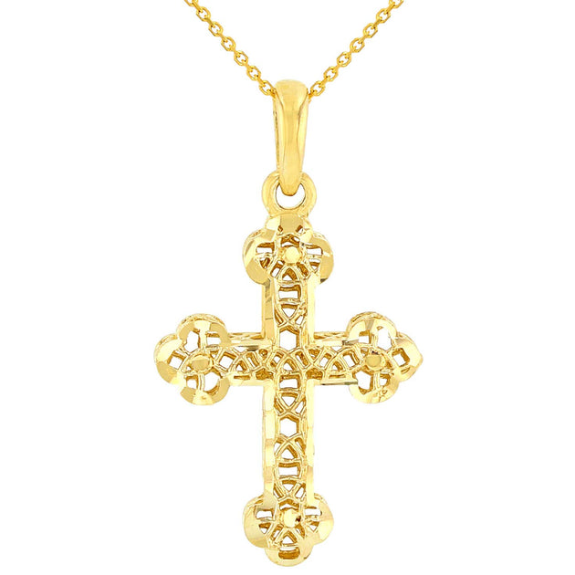 Solid 14k Gold Orthodox Cross Charm Pendant Necklace | Jewelry America
