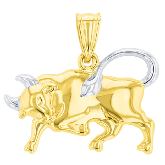 High Polish 14K Gold Bull Pendant Taurus Zodiac Sign Charm - Yellow Go ...