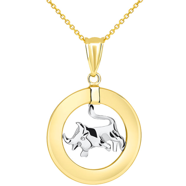 14k Two Tone Gold Taurus Symbol Necklace | Jewelry America