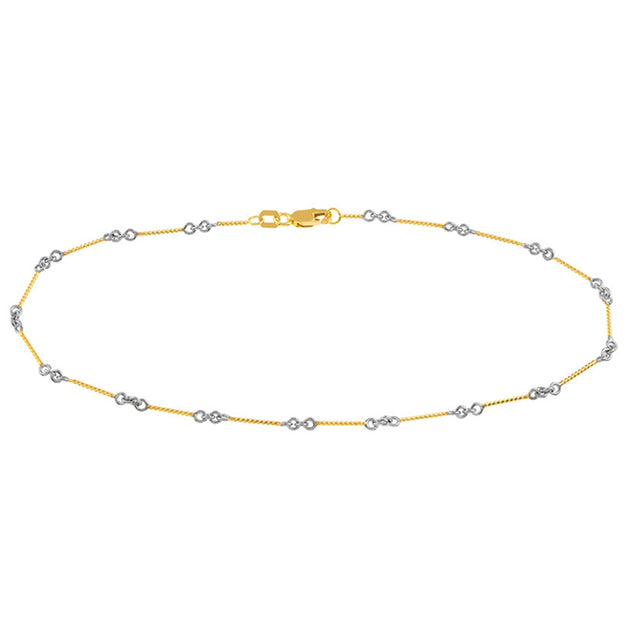 Two-Tone 14k Gold 0.8mm Fancy Twist Chain Anklet, 10€ | Jewelry America